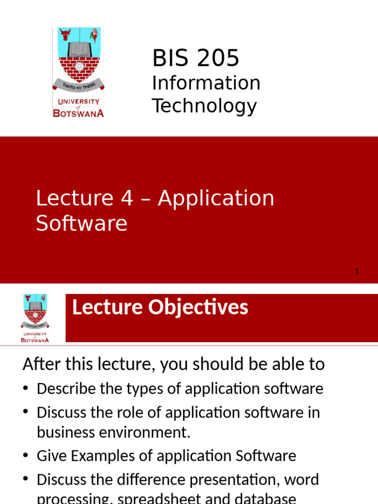 BIS205 Lecture 4 - Application Software | PDF | Spreadsheet | Data Compression