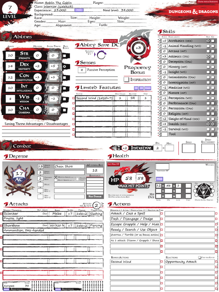 Boblin The Goblin Character Sheet | PDF