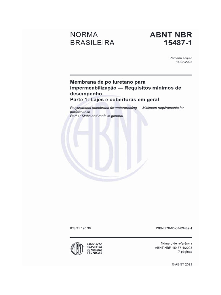 NBR 15487 1 2023 Membrana de Poliuretano para Impermeabilização | PDF