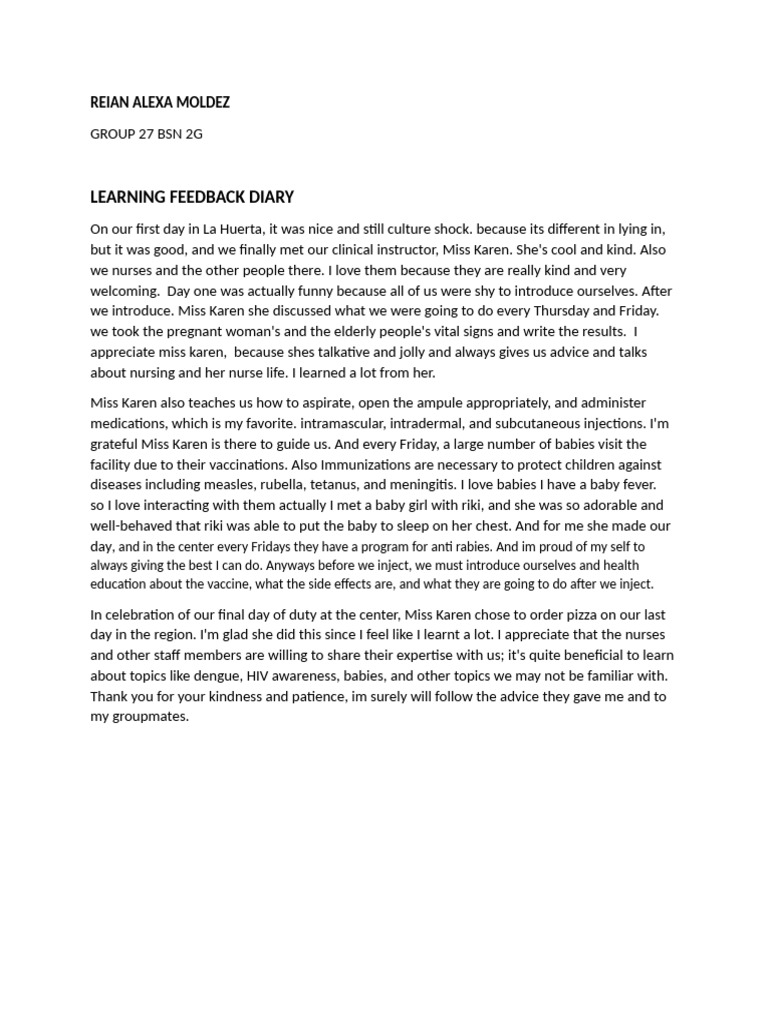 Learning Feedback Diary: Reian Alexa Moldez | PDF