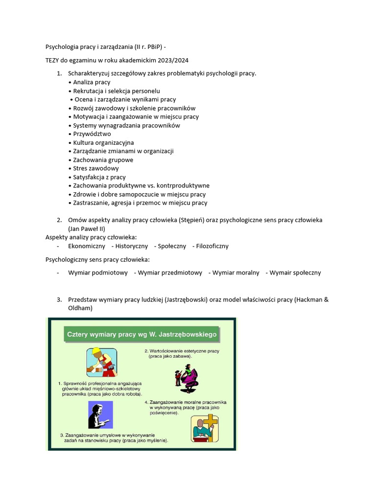 Psychologia Pracy I Zarządzania Egzamin | PDF