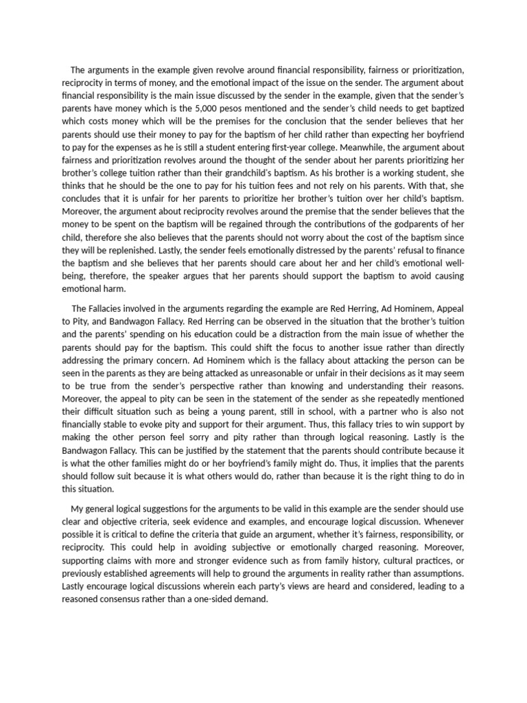 The Arguments in The Example Given Revolve Around Financial ...