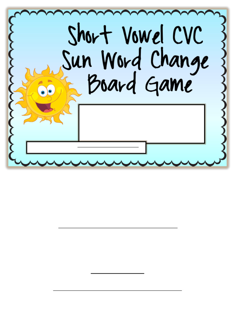 Short Vowel CVC Sun Word Change Board Game | PDF