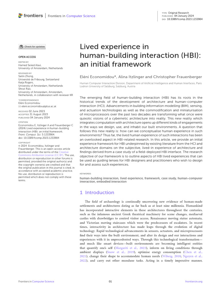 Lived Experience in Human_Building Interaction (HBI)- an Initial ...