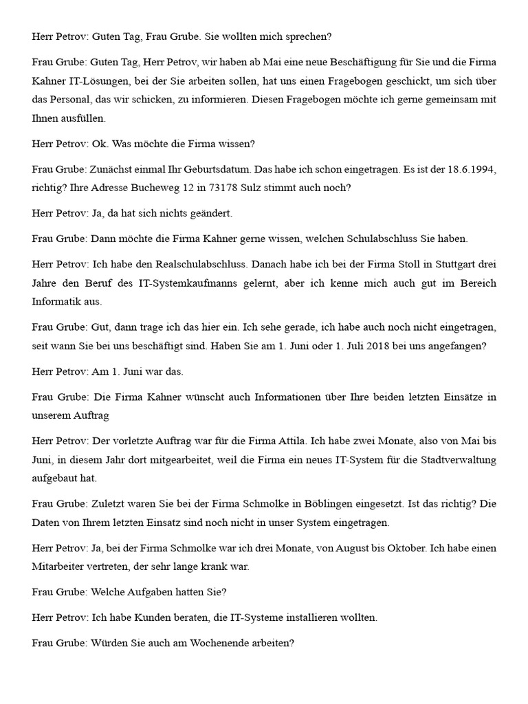 D1a Lückentext Transkript | PDF