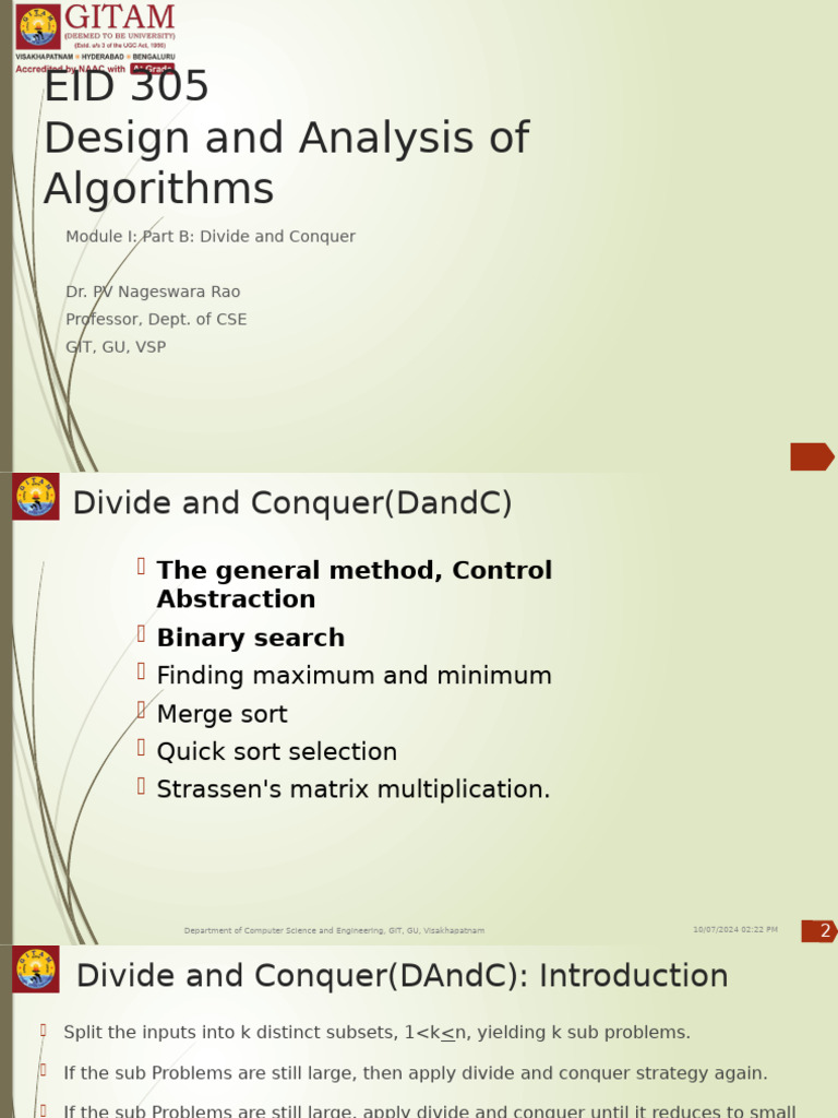 Module I - Part B DAndC Binary Search | PDF
