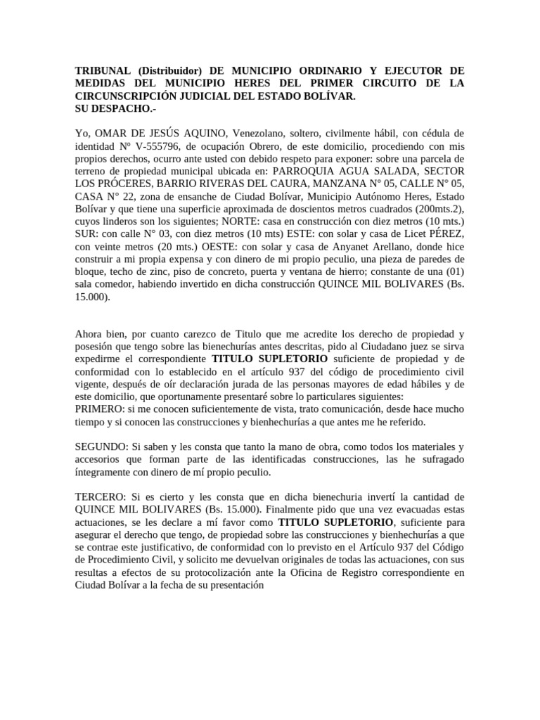 Modelo de Titulo Supletorio | PDF