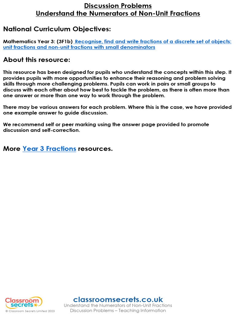 Year 3 Understand The Numerators Of Non Unit Fractions Dp Pdf