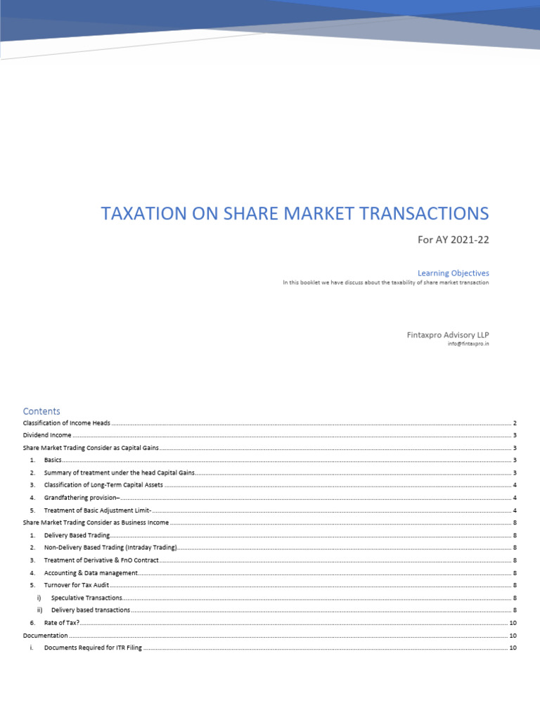 Taxation On Share Market Transaction | PDF | Capital Gains Tax ...