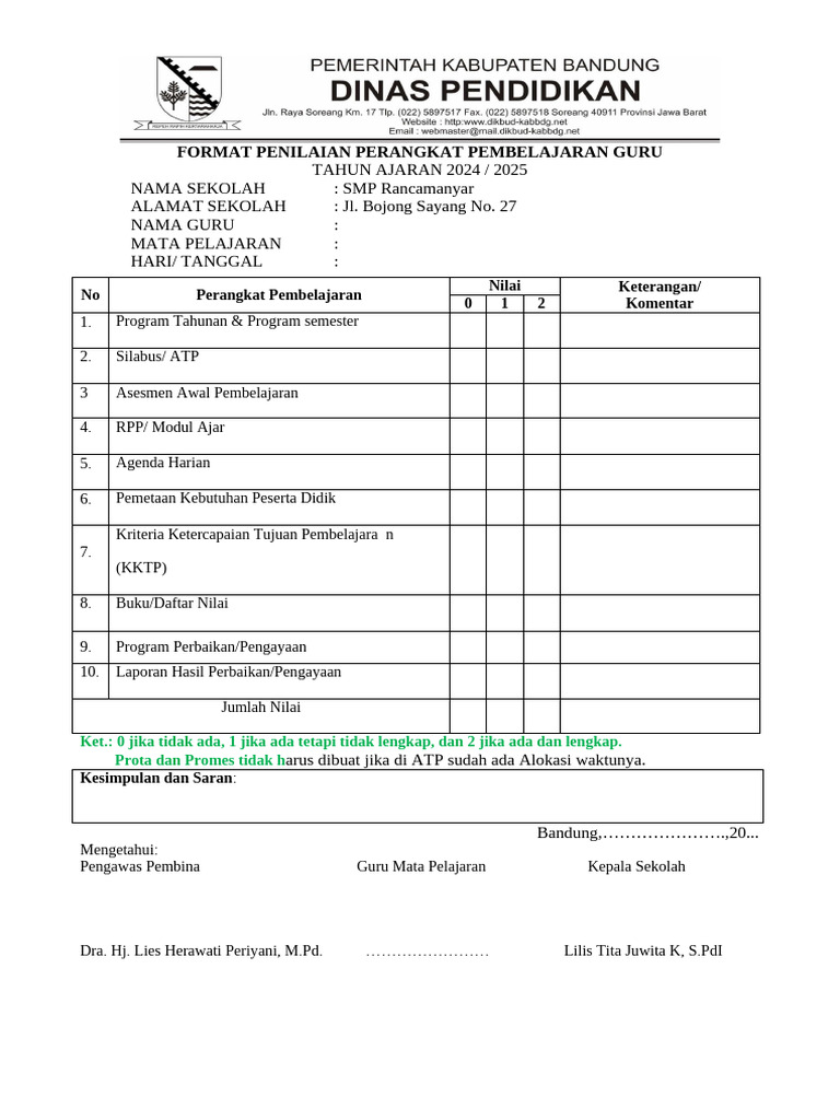 FORMAT MONITORING PERANGKAT AJAR Revisi 24 | PDF