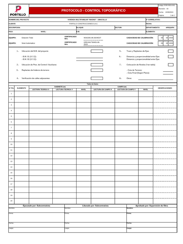POR-REG-001 - Control Topográfico | PDF