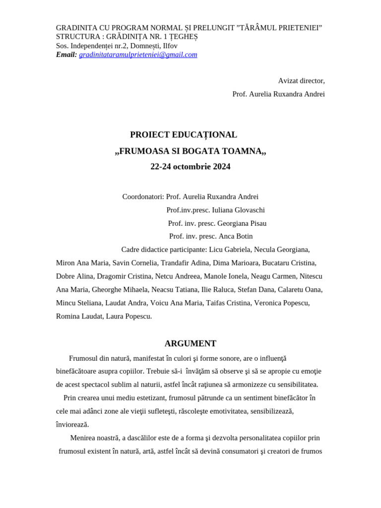 Proiect Educational Toamna | PDF