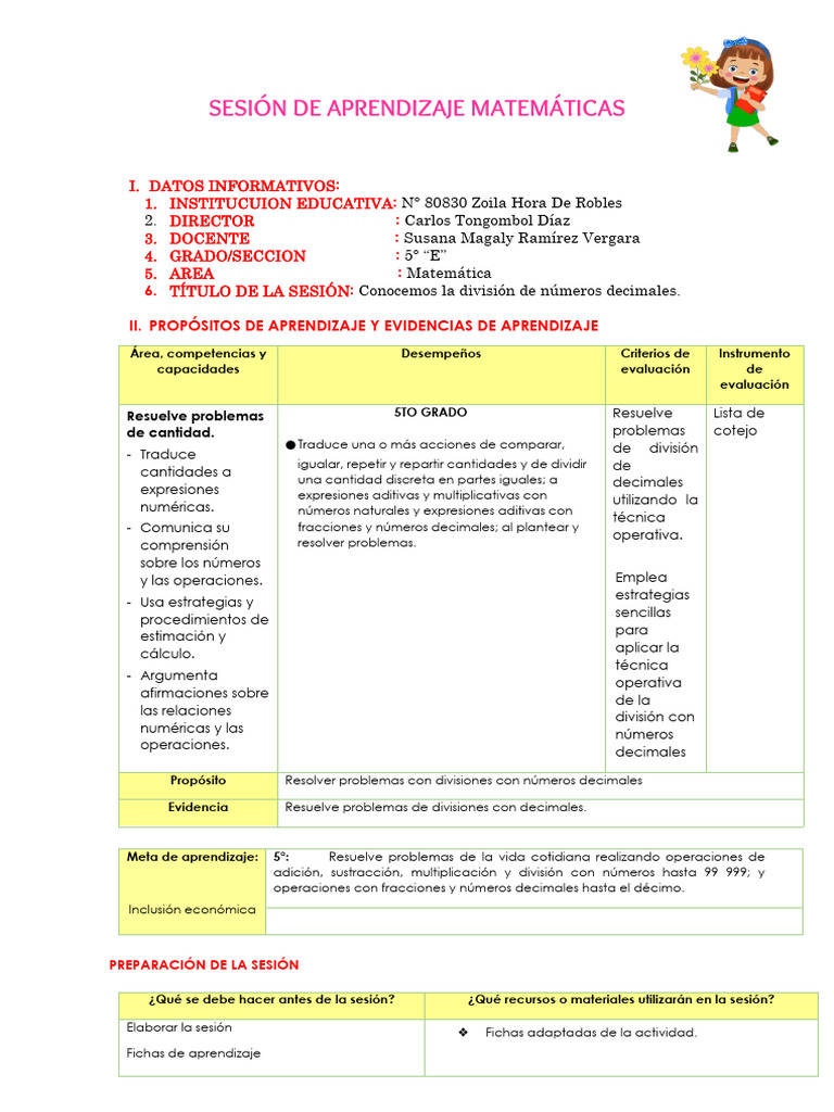 Sesion Mate Conocemos La DivisiÓn De NÚmeros Decimales 01 Pdf 8882