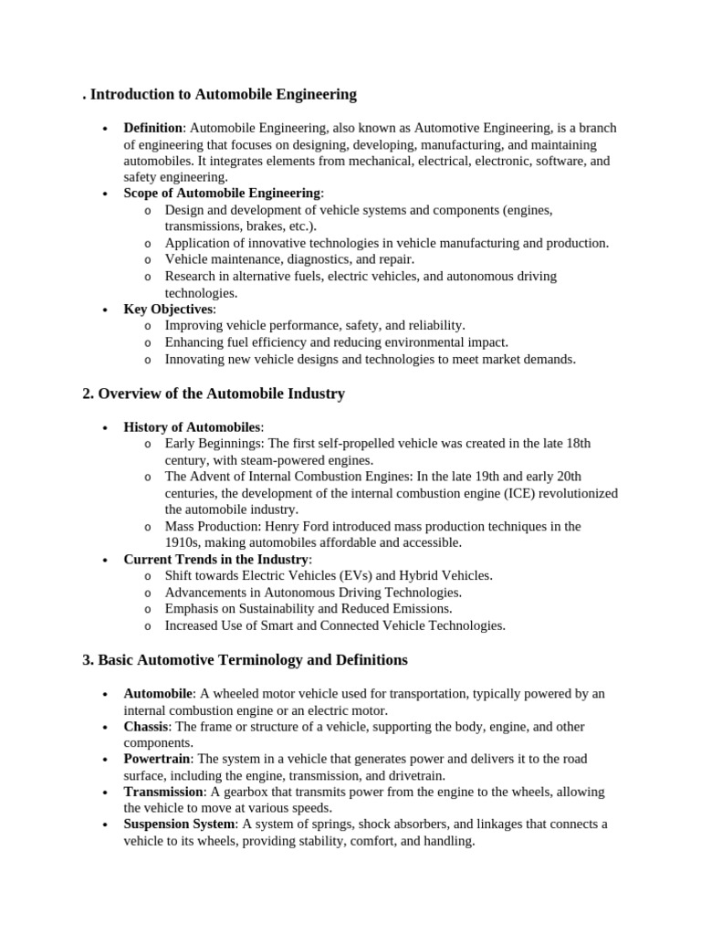 Automobile Engineering Notes (ChatGPT) | PDF