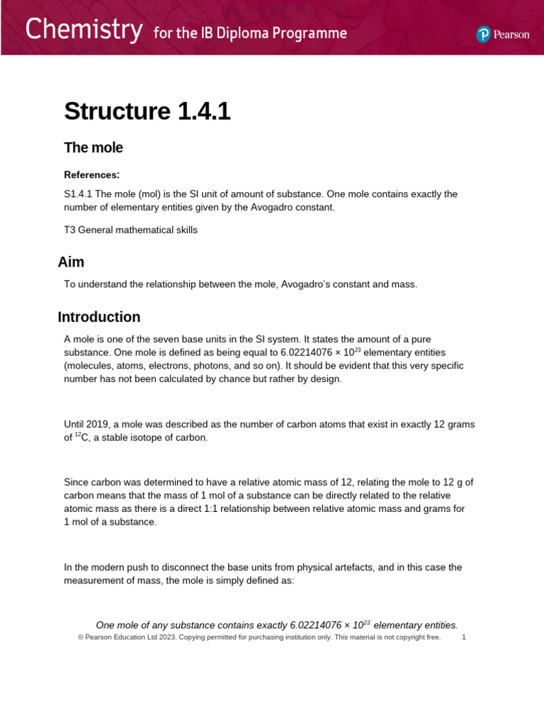Structure 1.4 The Mole | PDF