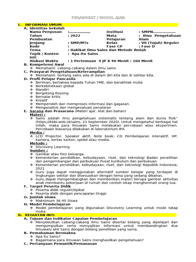 Modul Ajar Pertemuan Ke 1 | PDF