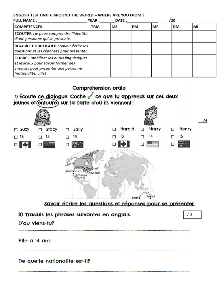 TEST U6 COUNTRIES NATIONALITIES | PDF