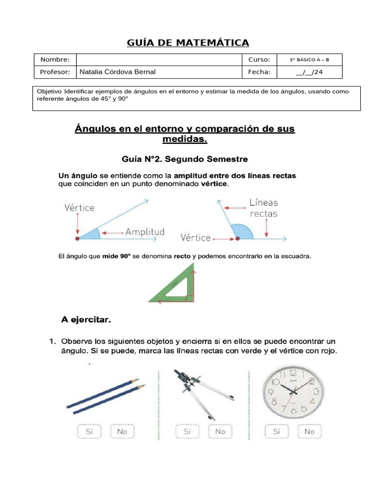 guia de angulos 45 y 90 tercero básico | PDF