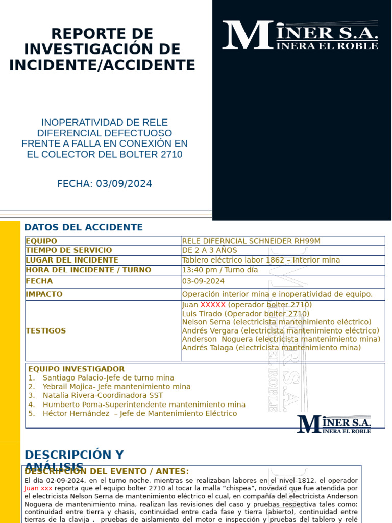 Reporte de Investigación de Incidente - Falla Rele Diferencial 03-09-24 | PDF