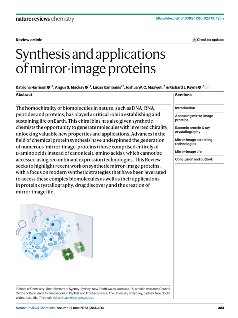 Synthesis of Mirror-Image Proteins | PDF | Chemistry | Biochemistry