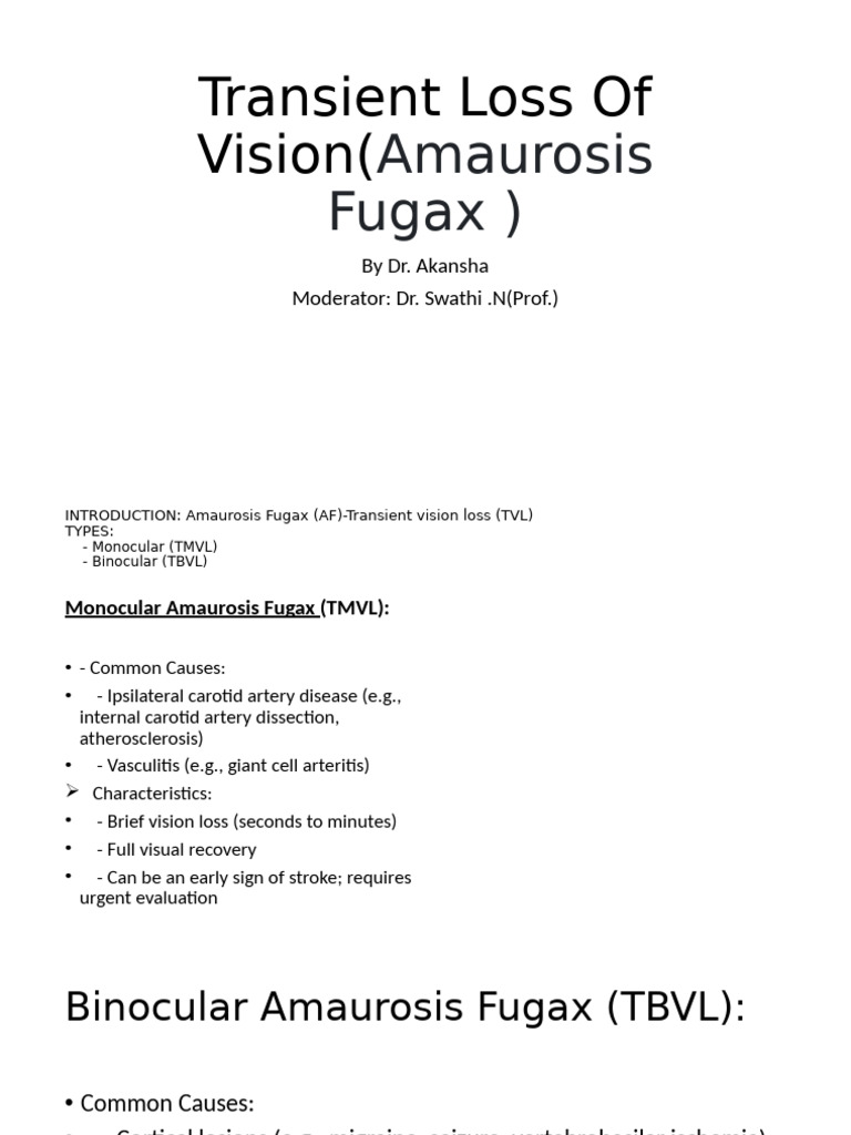 Transient Loss Of Vision(Amaurosis Fugax ) 1 | PDF