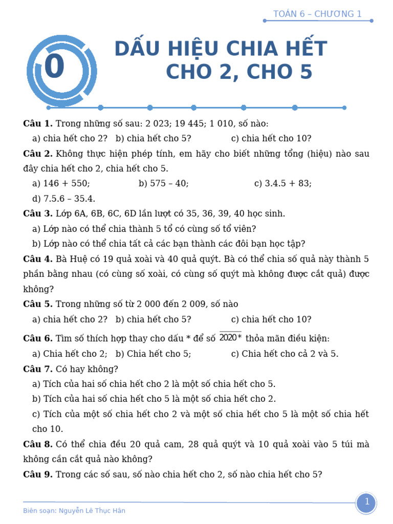 C1.b7.dấu Hiệu Chia Hết Cho 2, Cho 5 | PDF