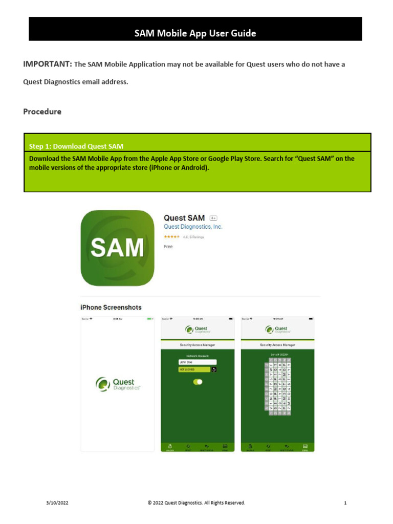 SAM Mobile App User Guide | PDF