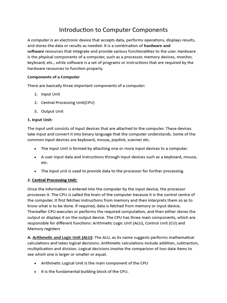 Introduction to Computer Components | PDF