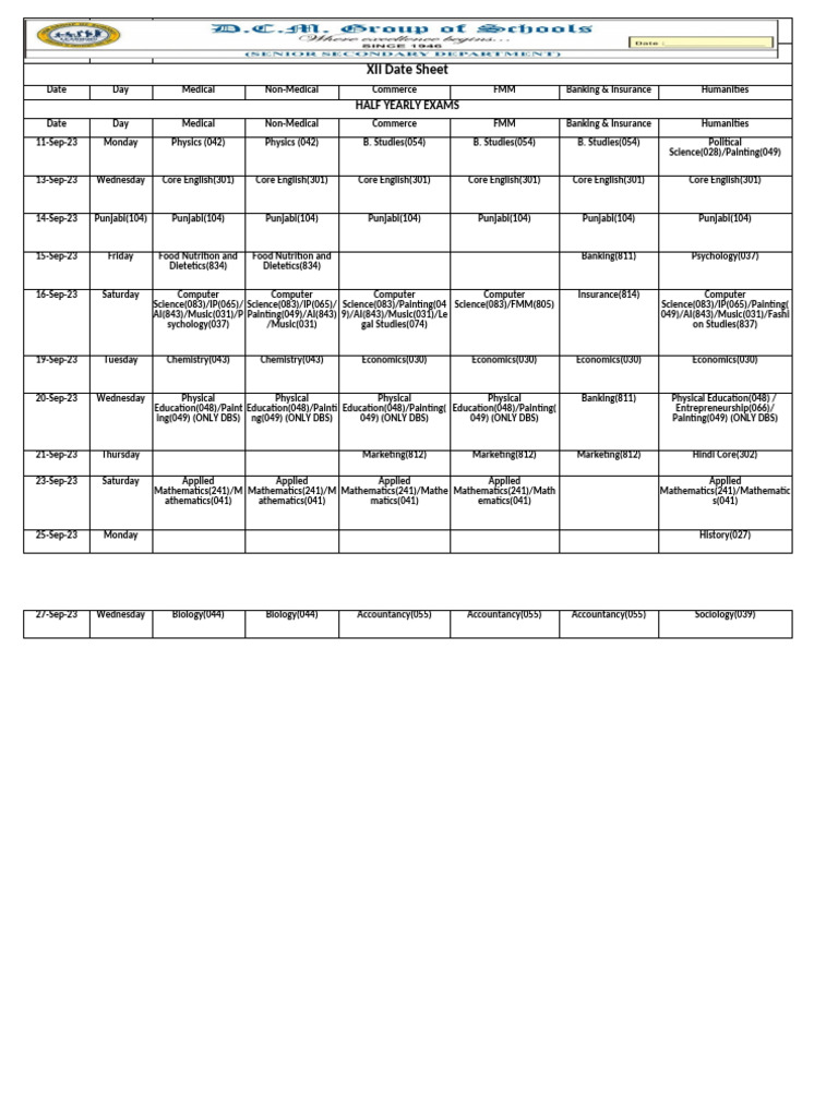 Final Datesheet | PDF