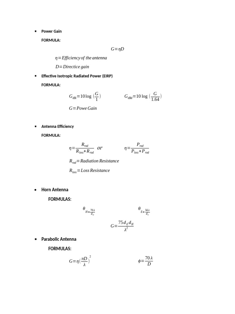 ANTENNA THEORY FORMULAS and GUIDED PROBLEM | PDF