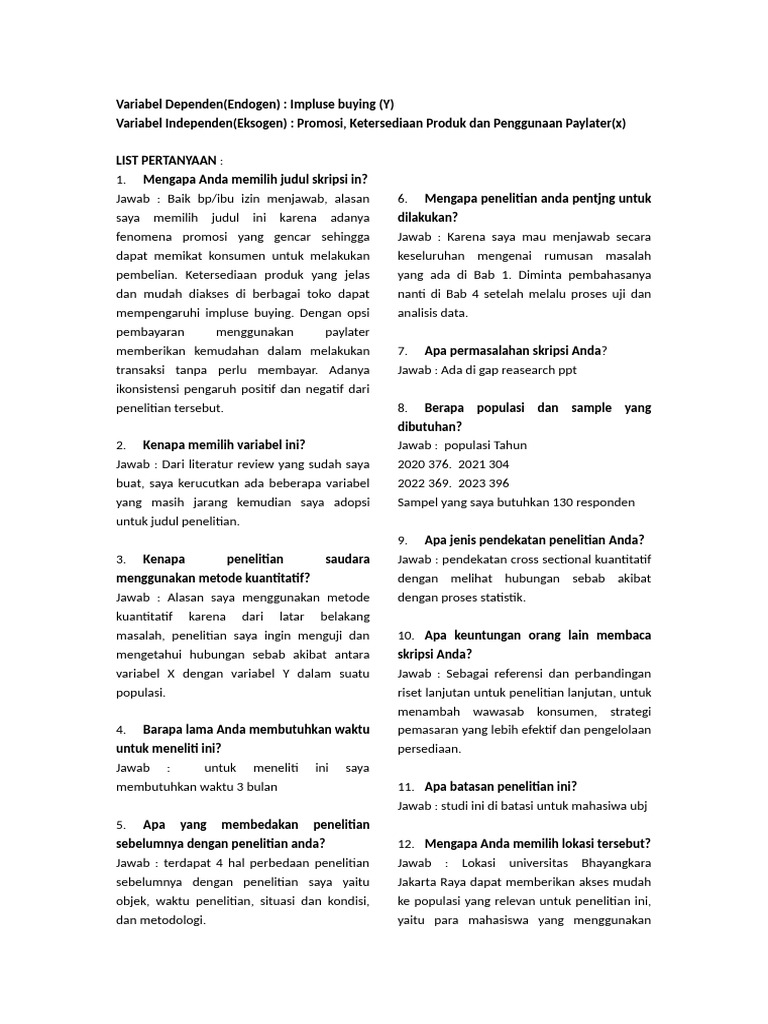 Pertanyaan Sempro | PDF