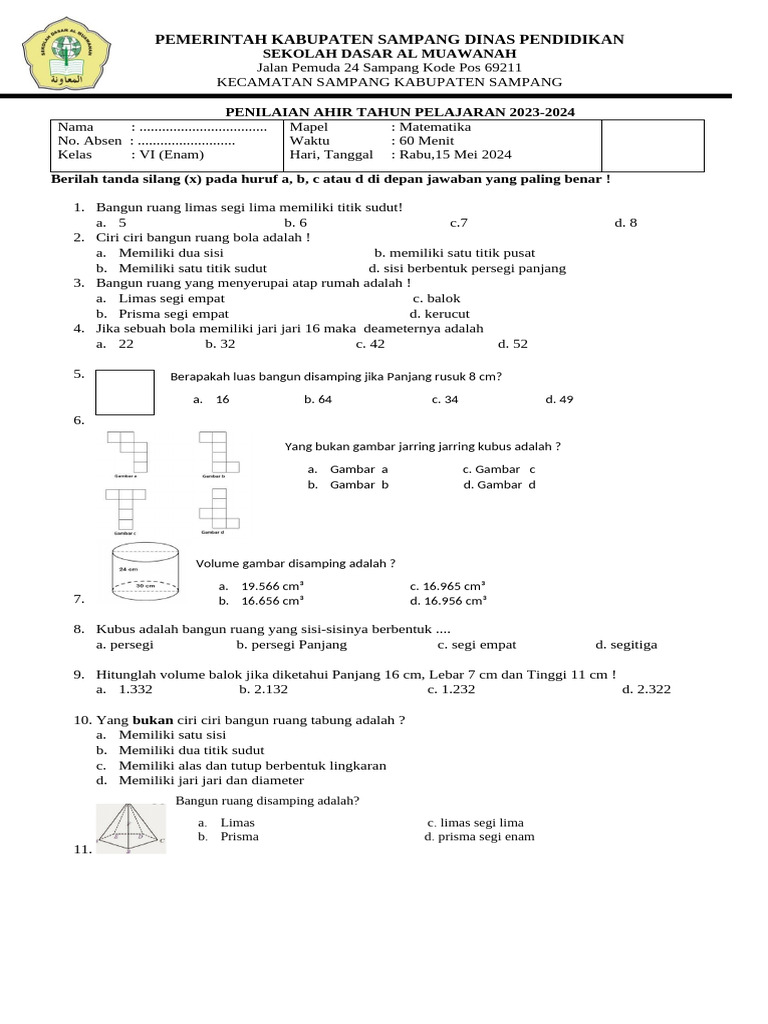 Soal Pat MTK | PDF | Teaching Methods & Materials