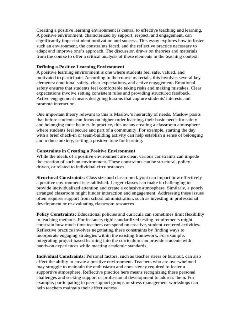 Creating A Positive Learning Environment Is Centra | PDF