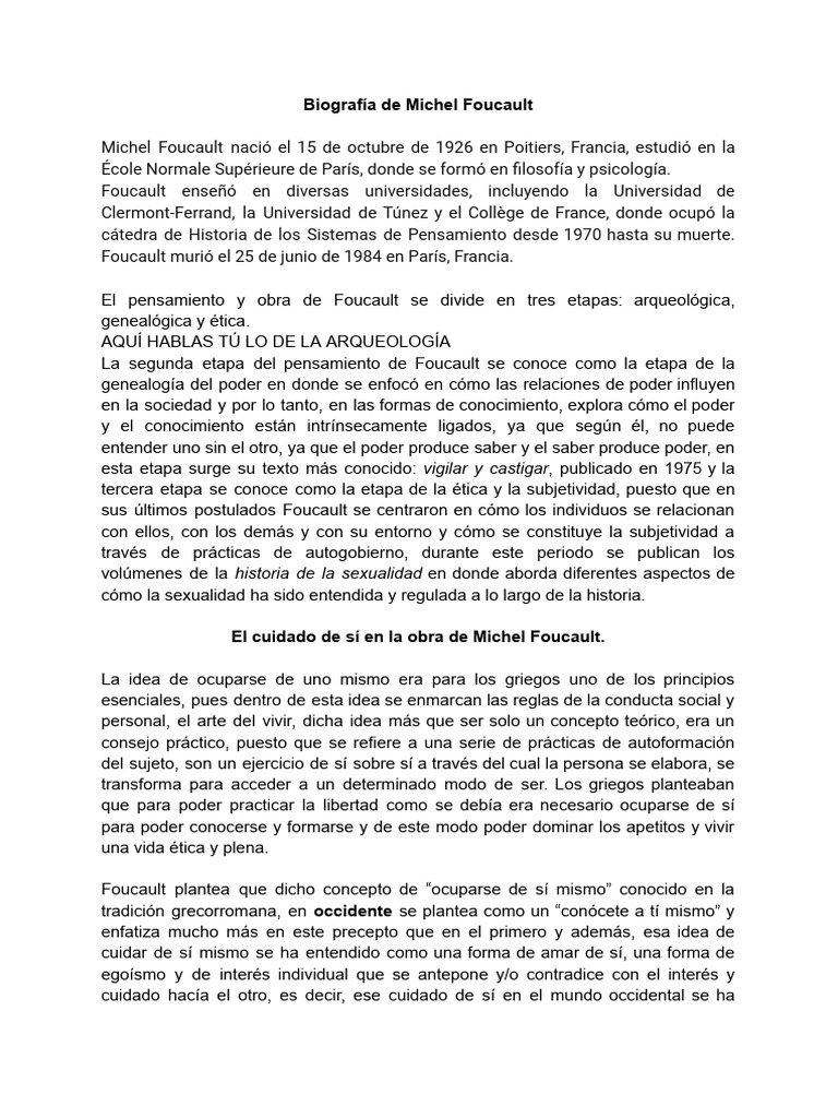 El Cuidado de Sí en La Obra de Michel Foucault | PDF