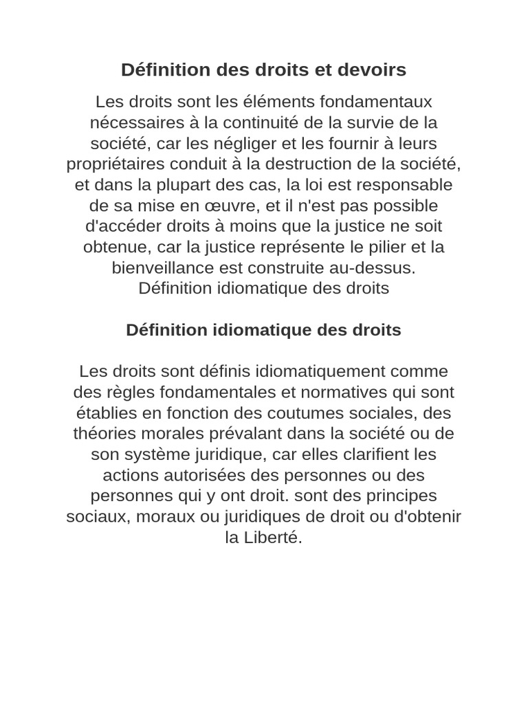 Définition Des Droits Et Devoirs | PDF