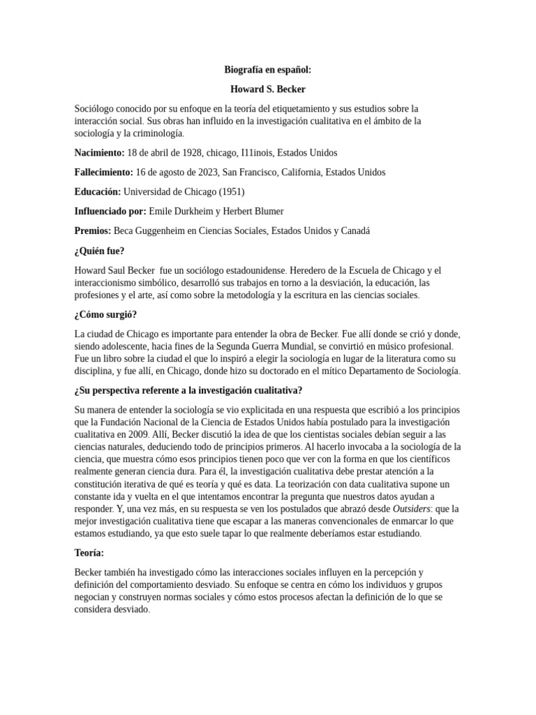 Biografía de Howard S. Becker | PDF