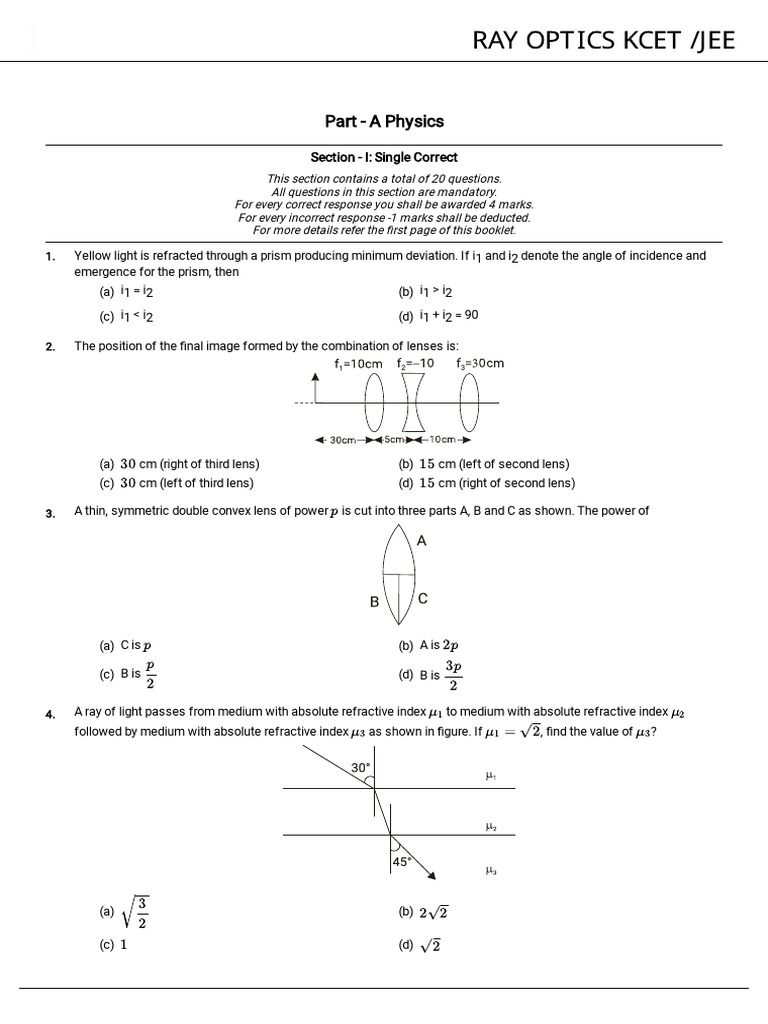 Ray Optics Kcet Jee Neet | PDF