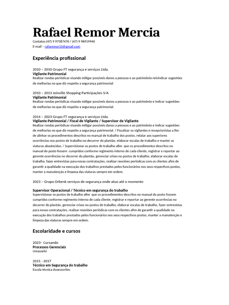 Curriculo Rafael Remor Mercia | PDF