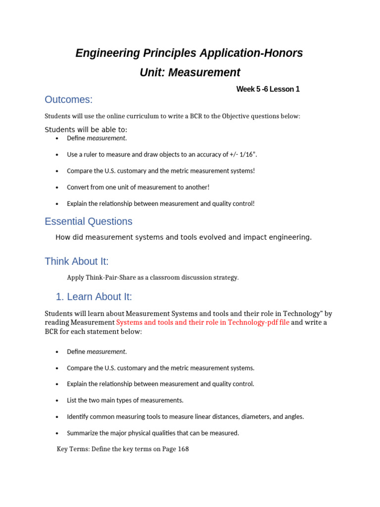 Lesson Plan - Unit - Measurement-EPA (1) - Updated | PDF