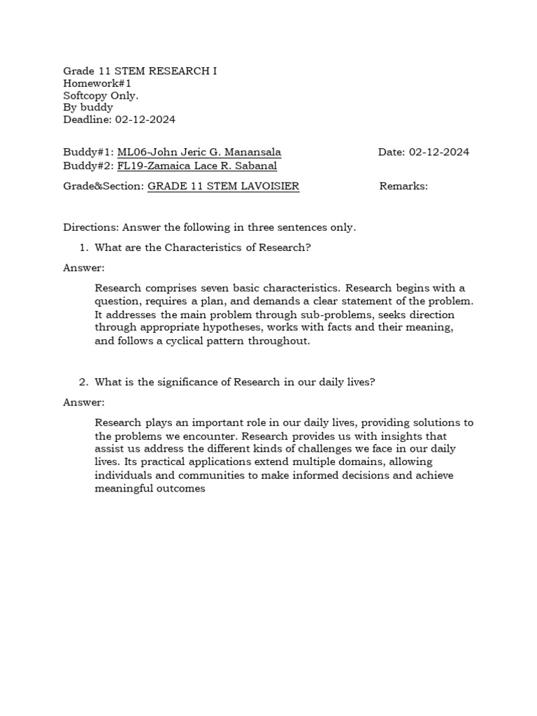 034 Homework Grade 11 Stem Research 1 Ml09fl19 | PDF