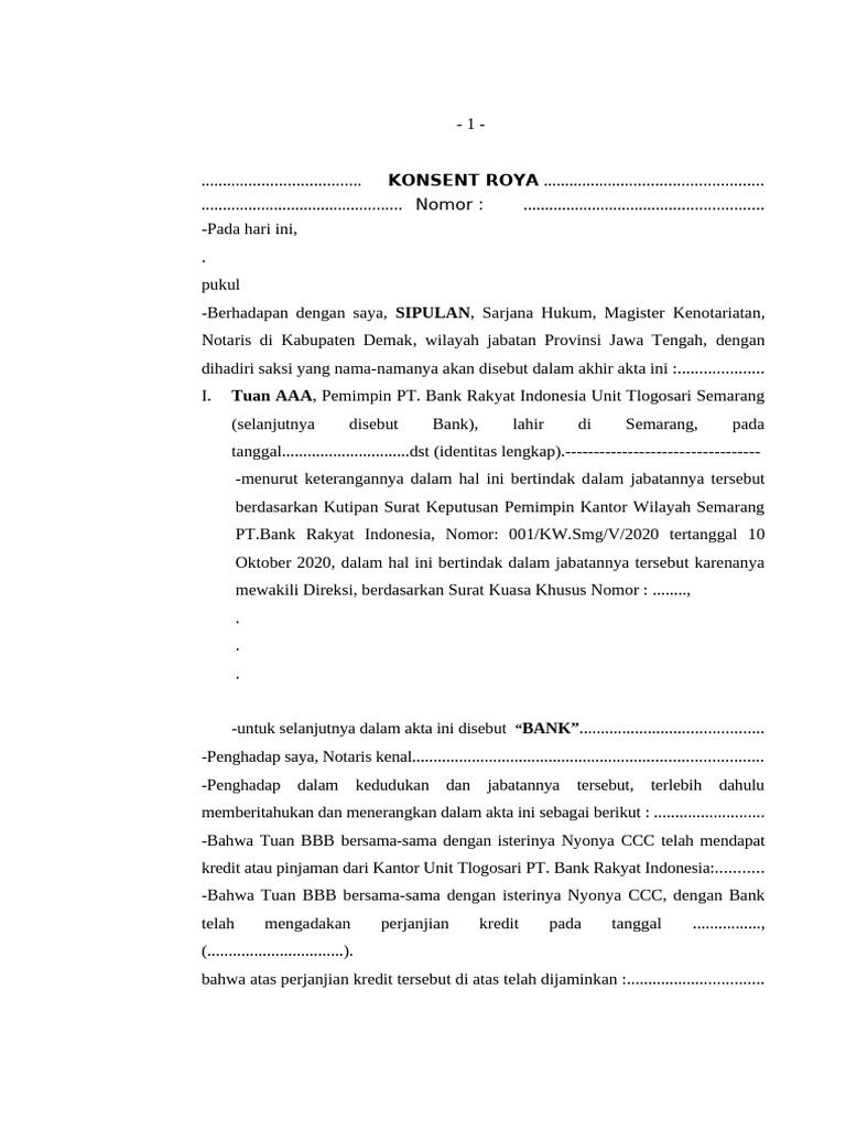 Bagi 001 Draft Akta Konsent Roya | PDF