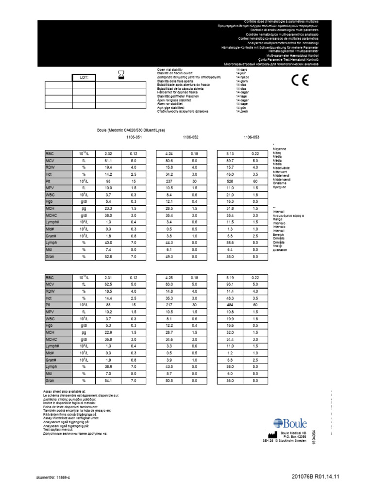 Form 201076 REV B - Control Boule Con-Diff Assay Sheet RoW 1106-589 | PDF