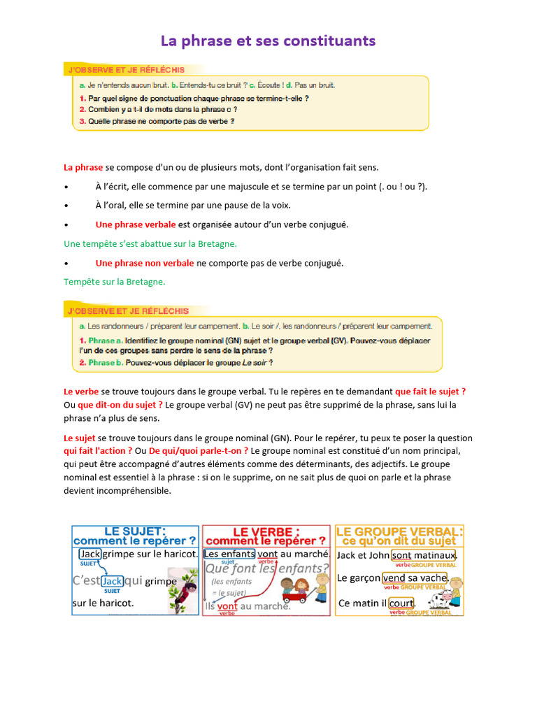 6e - La Phrase Et Ses Constituants | PDF