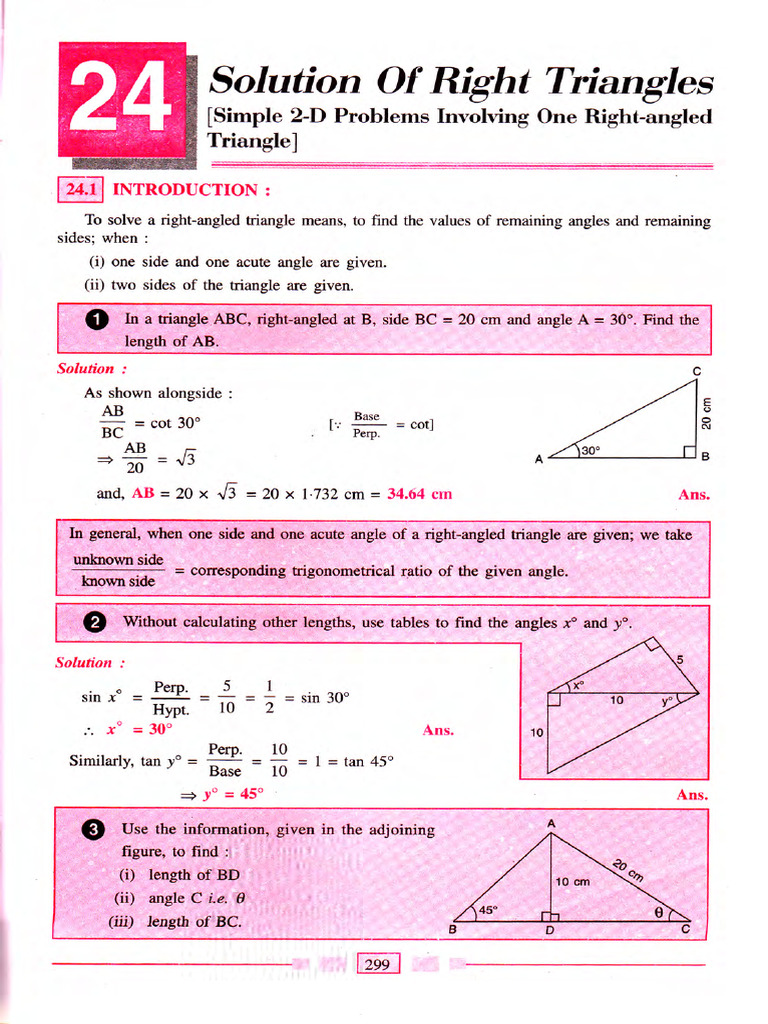 Selina Class 9 Maths Chapter 24 Solution of Right Triangles | PDF