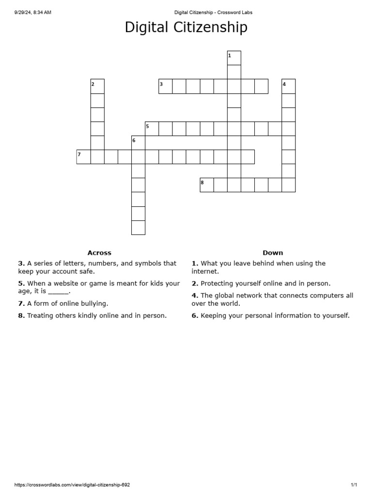 Digital Citizenship - Crossword Labs | PDF