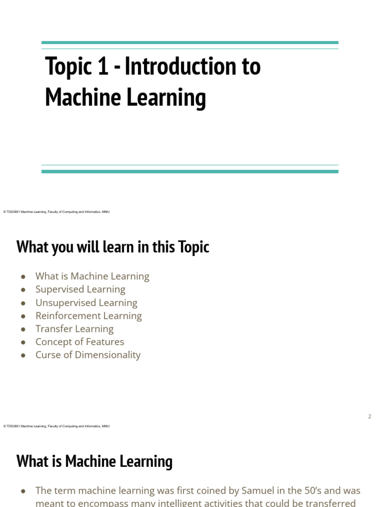 Topic 1 - Introduction To Machine Learning | PDF