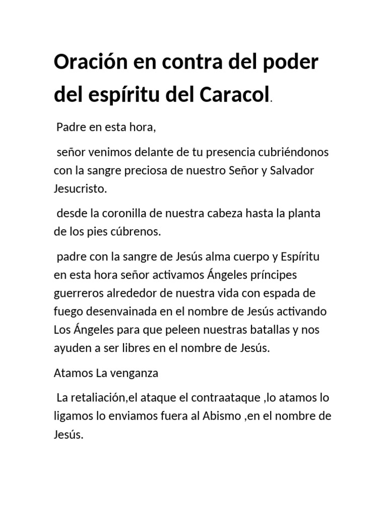 Oración en Contra Del Poder Del Espíritu Del Caracol | PDF