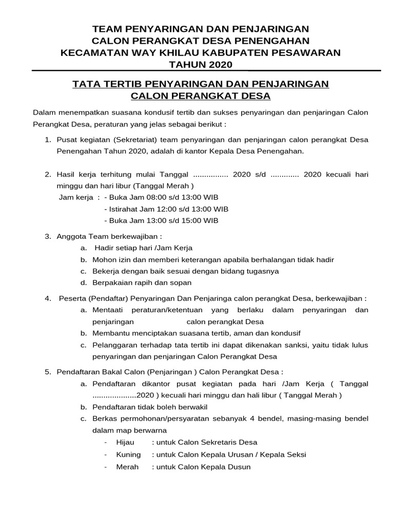 Tata Tertib Penjaringan | PDF