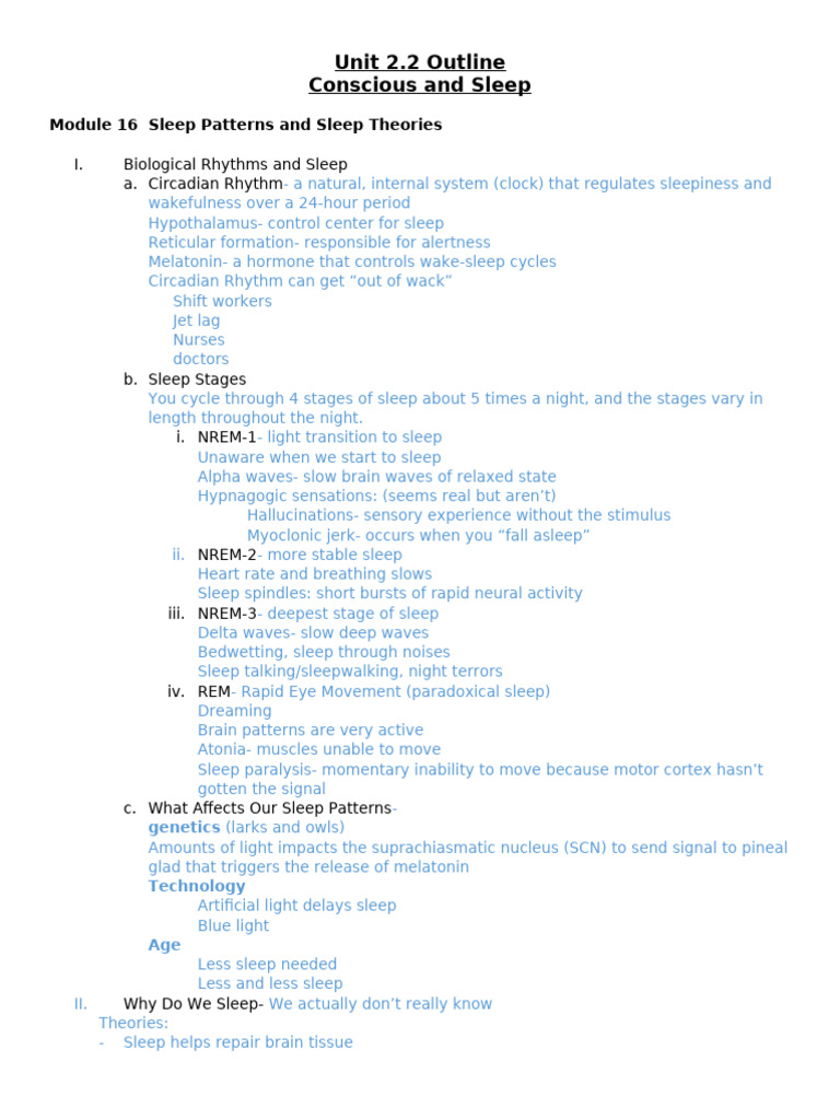 AP Psychology Unit 2.2 Student Outline | PDF