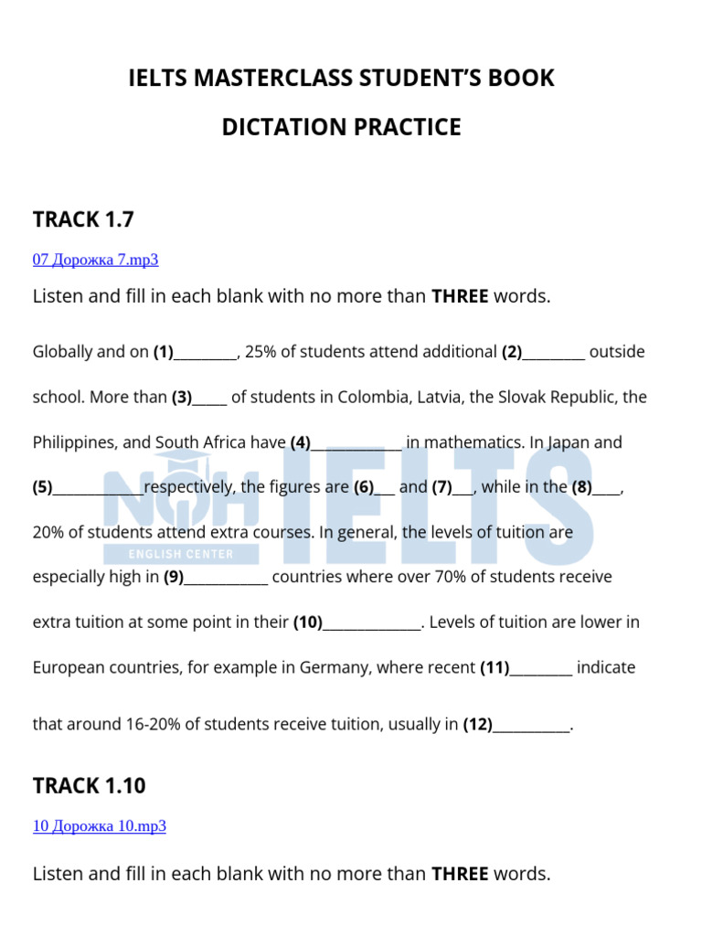 Ielts Masterclass Student's Book Dictation Practice | PDF